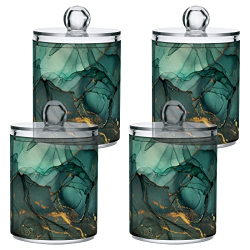 2 Pack Qtip Holder Organizer Dispenser Turquoise Green Marble Bathroom Storage Canister Cotton Ball Holder Bathroom Containers for Cotton Swabs/Pads/Floss