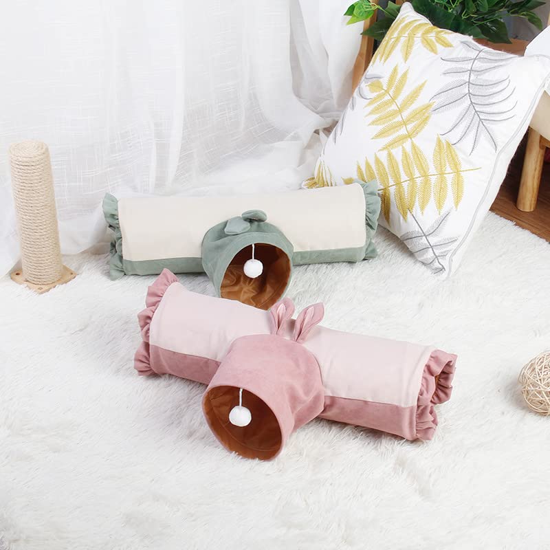 Guinea Pig Hideout Tunnel/Bed, Hamster Hideout,Guinea Pig Bed,Small Animal Bed,Fleece Small Pet Bunny Ferret Hideaway Play Toy, Tunnel Hideout Tubes (Bunny Ear Tunnel-Green)