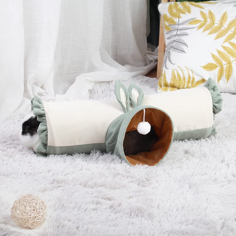 Guinea Pig Hideout Tunnel/Bed, Hamster Hideout,Guinea Pig Bed,Small Animal Bed,Fleece Small Pet Bunny Ferret Hideaway Play Toy, Tunnel Hideout Tubes (Bunny Ear Tunnel-Green)