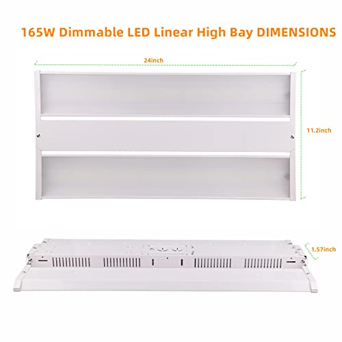 165W LED Linear High Bay Light Fixture, 2FT 22280LM(135LM/W) 5000K Daylight LED Workshops Light,100-277V, 0-10V Dimmable UL/DLC Warehouse Lighting for Exhibition Hall, Supermarkets, 5 Years Warranty