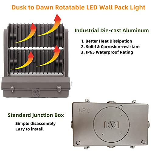 Rotatable LED Wall Pack Light with Dusk to Dawn Photocell, 100W 13000LM 600-800W HPS/HID Equiv., 5000K Daylight ETL Commercial Outdoor Security Lighting for Warehouse, Entrance, Parking, Garage