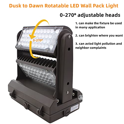 Rotatable LED Wall Pack Light with Dusk to Dawn Photocell, 100W 13000LM 600-800W HPS/HID Equiv., 5000K Daylight ETL Commercial Outdoor Security Lighting for Warehouse, Entrance, Parking, Garage