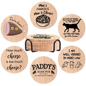 always sunny in philadelphia bamboo wood coasters set of 6, funny coasters with holder housewarming gift kitchen decor