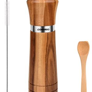 Pepper Grinder Pepper Mill, COANJIUO Wooden Salt Grinder Mill Set, Manual Wood Salt Mill with Spoon/Cleaning Brush, 8 Inch