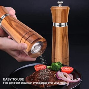 Pepper Grinder Pepper Mill, COANJIUO Wooden Salt Grinder Mill Set, Manual Wood Salt Mill with Spoon/Cleaning Brush, 8 Inch