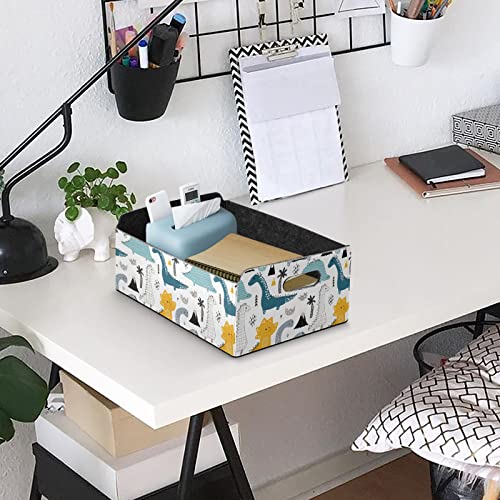 senya Felt Storage Basket Foldable Closet Storage Bins Hand Drawn Dinosaur Collapsible Fabric Storage Cubes for Shelves for Clothes Toys Home Nursery