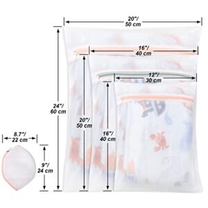 4Pcs Mesh Laundry Bags for Delicates with Premium Colorful Zipper Washing Machine Wash Bags for Underwear,Bra,Shoes, Swimsuit, Dress, T-Shirt,Coat,Hosiery,Travel Storage Bag