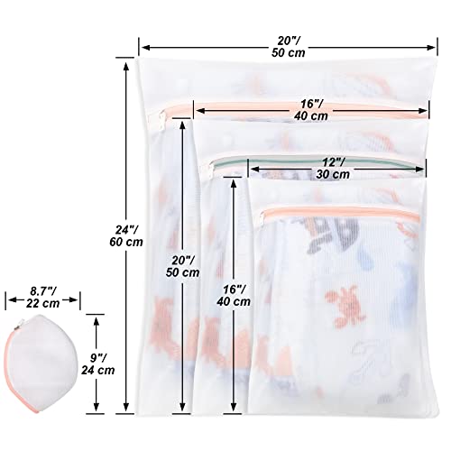 4Pcs Mesh Laundry Bags for Delicates with Premium Colorful Zipper Washing Machine Wash Bags for Underwear,Bra,Shoes, Swimsuit, Dress, T-Shirt,Coat,Hosiery,Travel Storage Bag