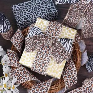 Kuscul 4 Rolls 20 Yards Leopard Print Ribbon Animal Print Ribbon Zebra Cheetah Wired Edge Ribbon Decorative Wrapping Ribbon for for Home Decor, Gift Wrapping, Tree Topper Bow, Wreath, DIY Crafts, 2in