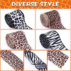 Kuscul 4 Rolls 20 Yards Leopard Print Ribbon Animal Print Ribbon Zebra Cheetah Wired Edge Ribbon Decorative Wrapping Ribbon for for Home Decor, Gift Wrapping, Tree Topper Bow, Wreath, DIY Crafts, 2in