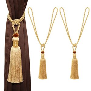 malointex 2 pack curtain beaded tassels tiebacks tie-backs, curtain handmade holdbacks, polyester beaded curtain tieback - gold