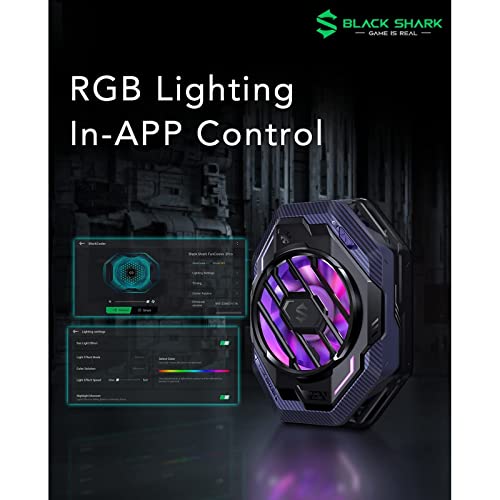 Black Shark Fun Cooler 3 Pro Cell Phone Cooler, 20W Power Fast Cooling Mobile Phone Radiator with in-APP Control | Temperature Drop by up to 30℃ | RGB Lights | 7 Blade Fans for iOS/Android (Black)