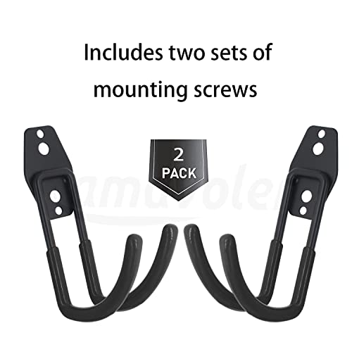 amavoler Wall Mount Helmet Hook Holder Black,2 Large Double Iron Curved Hook Tools with Mounting Screws. A Good Home for Harley, Honda, Kawasaki, etc Helmet (Large Hook x2)