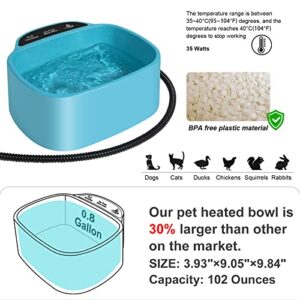 Heated Water Bowl for Dog & Cat, Outdoor Heated Dog Bowl Provides Drinkable Water in Winter, Heated Pet Bowl for Outside, Smart Thermal-Dish for Rabbit, Chicken, Duck, Squirrel, 0.8 Gallon 35 Watts