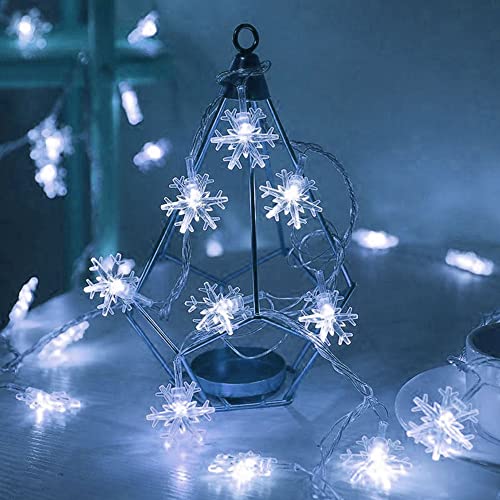 Dazzle Bright Christmas Snowflake String Lights, 2 Pack 50 LED 25 FT Battery Operated Christmas Lights with 2 Lighting Modes for Indoor Outdoor Xmas Tree Party Decorations, White