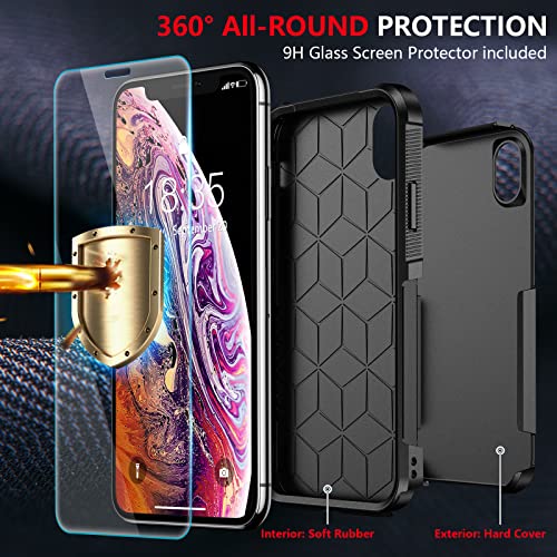 SPIDERCASE for iPhone Xs Max Case, [10 FT Military Grade Drop Protection] [Non-Slip] [2 pcs Tempered Glass Screen Protector] Shockproof Airbag Cushion Protective Case for iPhone Xs Max 6.5” (Black)