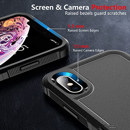 SPIDERCASE for iPhone Xs Max Case, [10 FT Military Grade Drop Protection] [Non-Slip] [2 pcs Tempered Glass Screen Protector] Shockproof Airbag Cushion Protective Case for iPhone Xs Max 6.5” (Black)