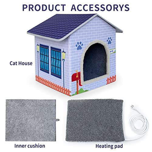 Heated Cat Houses for Indoor/Outdoor Cats with Heated Cat Bed Providing Safe Feral Cats, Easy to Assemble