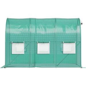 VEVOR Walk-in Tunnel Greenhouse, 10 x 7 x 7 ft Portable Plant Hot House w/ Zippered Door, 6 Roll-up Windows, Galvanized Steel Hoops, 1 Top Beam, and 2 Diagonal Poles, Green