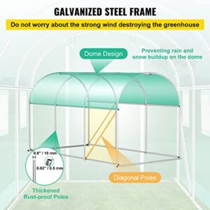 VEVOR Walk-in Tunnel Greenhouse, 10 x 7 x 7 ft Portable Plant Hot House w/ Zippered Door, 6 Roll-up Windows, Galvanized Steel Hoops, 1 Top Beam, and 2 Diagonal Poles, Green