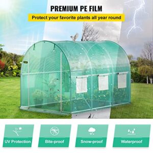 VEVOR Walk-in Tunnel Greenhouse, 10 x 7 x 7 ft Portable Plant Hot House w/ Zippered Door, 6 Roll-up Windows, Galvanized Steel Hoops, 1 Top Beam, and 2 Diagonal Poles, Green