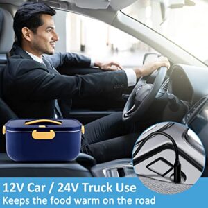 Electric Lunch Box Food Heater Portable Food Warmer for Car/Truck/Home, 2L Heated Lunch Box for Adults, Lunch Heating Microwave Removable Stainless Steel Container 12V 24V 110V 70W(Navy Blue)