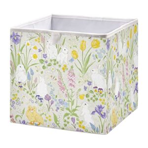 kigai rectangular storage bin cute bunny and floral foldable storage basket toy storage box for home organizing shelf closet bins, 15.8 x 10.6 x 7-inch