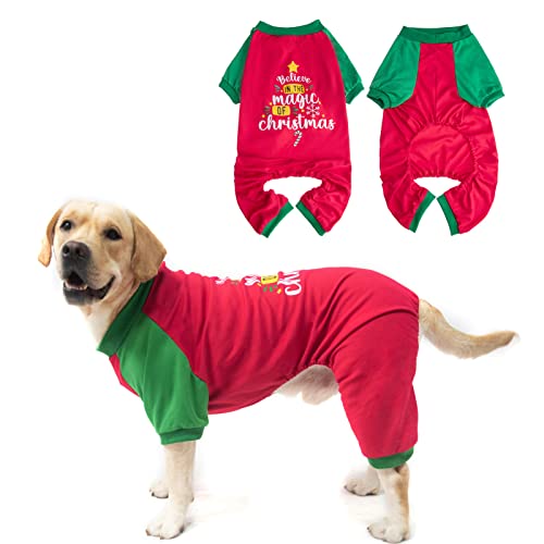 FATCOOLGOO Christmas Dog Pajamas for Medium Large Dogs - Super Soft Stretchy Warm Pet Jumpsuit for Winter Autumn Fall, Cute Holiday Theme Sweater Cloth Costume for Dog Cat