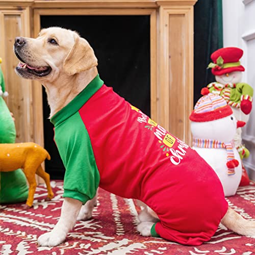 FATCOOLGOO Christmas Dog Pajamas for Medium Large Dogs - Super Soft Stretchy Warm Pet Jumpsuit for Winter Autumn Fall, Cute Holiday Theme Sweater Cloth Costume for Dog Cat