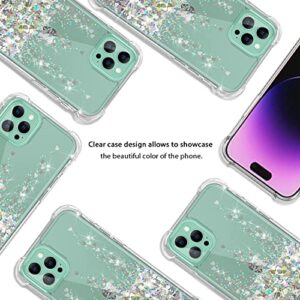 SunStory for iPhone 14 Pro Max Case Clear Glitter with Tempered Glass Screen Protector [2 Packs] Moving Shiny Quicksand Glitter and PC+TPU Phone Case for iPhone 14 Pro Max (6.7inch) (Silver)