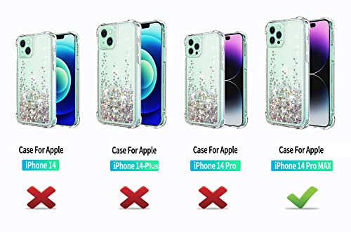 SunStory for iPhone 14 Pro Max Case Clear Glitter with Tempered Glass Screen Protector [2 Packs] Moving Shiny Quicksand Glitter and PC+TPU Phone Case for iPhone 14 Pro Max (6.7inch) (Silver)