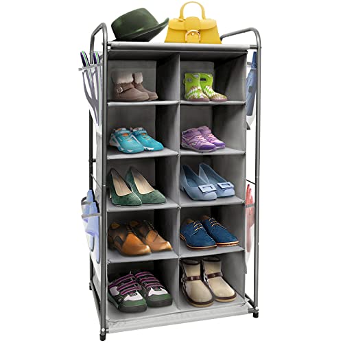 MULISOFT Shoe Cubby, Stackable Shoe Cubby Storage with 8 Pockets, 10-Cube Shoe Organizer Cubby with Top Storage and Handle, Shoe Rack for Closet, Small Space, Entryway, Bedroom, Dorm