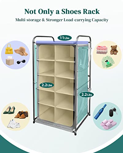 MULISOFT Shoe Cubby, Stackable Shoe Cubby Storage with 8 Pockets, 10-Cube Shoe Organizer Cubby with Top Storage and Handle, Shoe Rack for Closet, Small Space, Entryway, Bedroom, Dorm