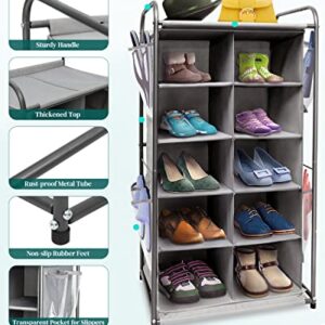 MULISOFT Shoe Cubby, Stackable Shoe Cubby Storage with 8 Pockets, 10-Cube Shoe Organizer Cubby with Top Storage and Handle, Shoe Rack for Closet, Small Space, Entryway, Bedroom, Dorm