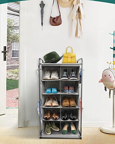 MULISOFT Shoe Cubby, Stackable Shoe Cubby Storage with 8 Pockets, 10-Cube Shoe Organizer Cubby with Top Storage and Handle, Shoe Rack for Closet, Small Space, Entryway, Bedroom, Dorm