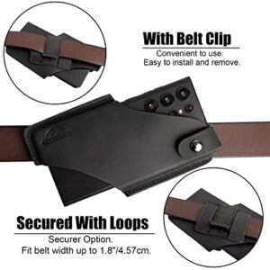 Topstache Leather Phone Holster with Belt Clip Loop, Leather Belt Case with Magnetic Closure,Cell Phone Case for iPhone, Belt Phone Pouch for Samsung,Leather Phone Sheath for Belt,Black,Large