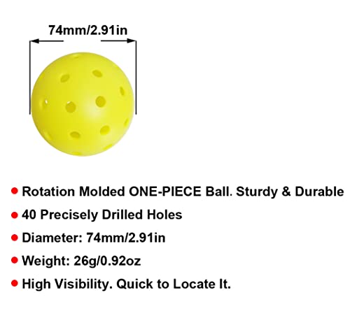 TIANYOU Outdoor Pickleball Rotation Molded ONE-Piece Pickle Ball 40 Holes Pickleball Balls 6 Pack