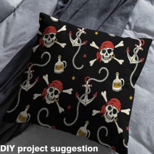 Feelyou Pirate Upholstery Fabric for Chairs, Ocean Marine Theme Anchor Fabric by The Yard, Cartoon Skull Skeleton Decorative Fabric for Upholstery and Home DIY Projects, 1 Yard, Black Cream