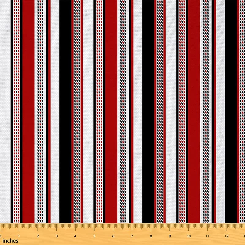 Feelyou Geometric Stripes Fabric by The Yard, Black Red Retro Simple Style Upholstery Fabric for Chairs, Abstract Striped Lines Decorative Waterproof Outdoor Fabric, 2 Yards, White