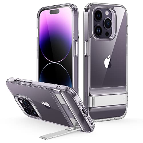 ESR for iPhone 14 Pro Max Case, 3 Stand Modes, Military-Grade Drop Protection, Supports Wireless Charging, Slim Back Cover with Stand, Phone Case for iPhone 14 Pro Max, Metal Kickstand Case, Clear