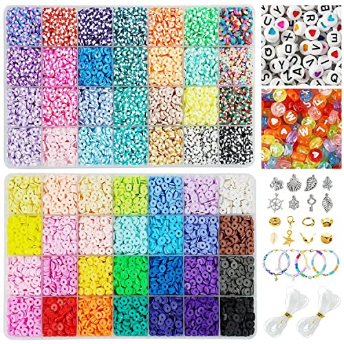 Gugull 14760pcs Clay Beads for Bracelet Making kit 56 Color Flat Heishi Beads for Jewelry Making