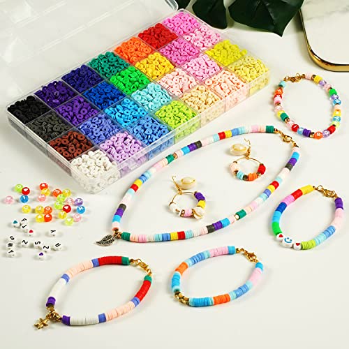 Gugull 14760pcs Clay Beads for Bracelet Making kit 56 Color Flat Heishi Beads for Jewelry Making