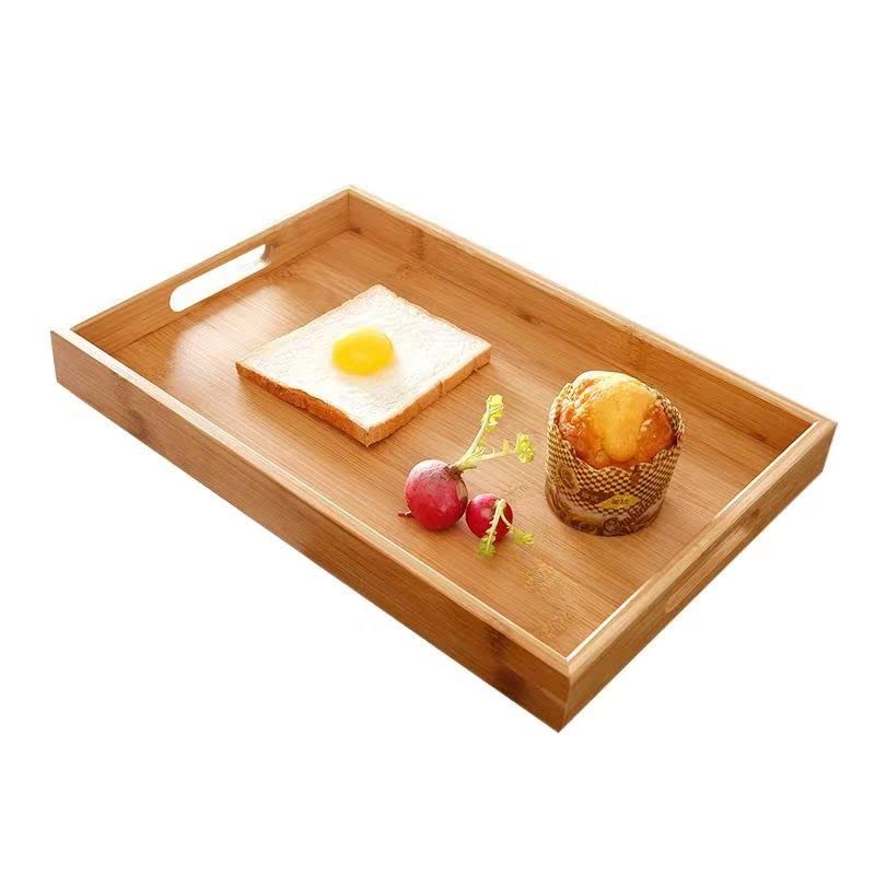 Serving Tray Bamboo with Handles- Decorative Rectangular Trays -Organizer Tray for Dinner，Tea,Coffee,Ottoman or Any Food,Great for Kitchen,Bedroom,Living Room,Bathroom,hotel-17inches (Nature one)