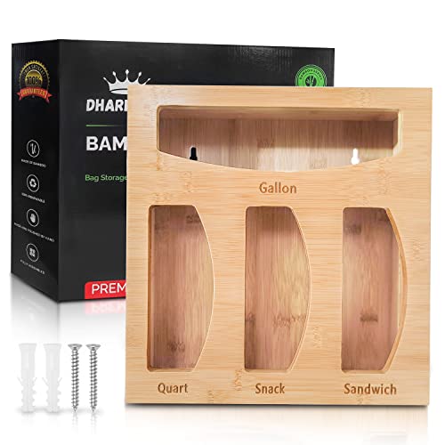 Dharmagic Kitchen Organization and Storage for Drawer Wood Kitchen Food Baggie Dispenser Box Plastic Bag Holder Compatible with Gallon, Quart, Sandwich & Snack Bags from Most Brands Ziplock