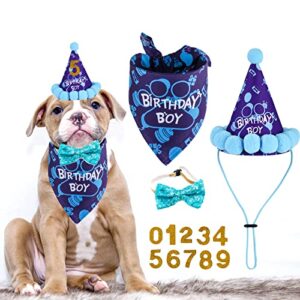 tcboying dog birthday bandana, dog birthday boy hat scarfs flag balloon with cute doggie birthday party supplies decorations(11-piece set) (blue) (style2, blue)