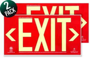 photoluminescent exit sign red - pack of 2 - aluminum - ul 924 code approved/ibc/nfpa 101 / nightbright usa part number ulr-050 ii