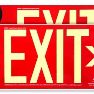 Photoluminescent Exit Sign Red - Pack of 2 - Aluminum - UL 924 Code Approved/IBC/NFPA 101 / NightBright USA Part Number ULR-050 II