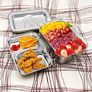 Double Layer Stainless Steel Bento Lunch Box - 1800ML Leak Proof Container with Safety Latch, Chopsticks and Spoon Included. Perfect for Adults and Easy to Clean! Dishwasher Safe Metal Bento Box.