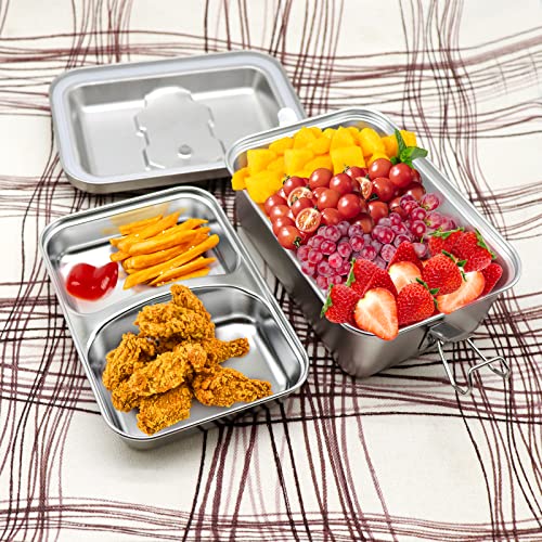 Double Layer Stainless Steel Bento Lunch Box - 1800ML Leak Proof Container with Safety Latch, Chopsticks and Spoon Included. Perfect for Adults and Easy to Clean! Dishwasher Safe Metal Bento Box.