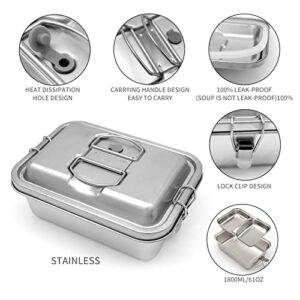 Double Layer Stainless Steel Bento Lunch Box - 1800ML Leak Proof Container with Safety Latch, Chopsticks and Spoon Included. Perfect for Adults and Easy to Clean! Dishwasher Safe Metal Bento Box.